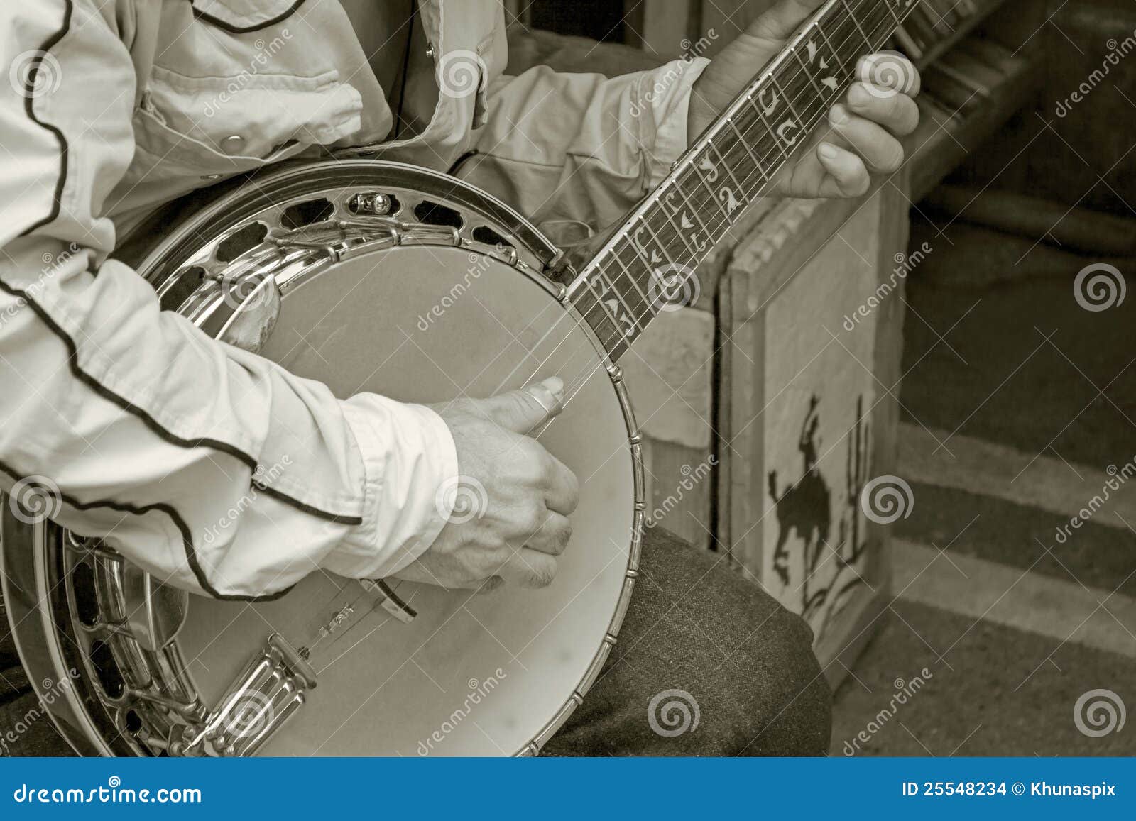 Hand Playing Banjo Guitar Monotone Color Stock Photo - Image of element ...