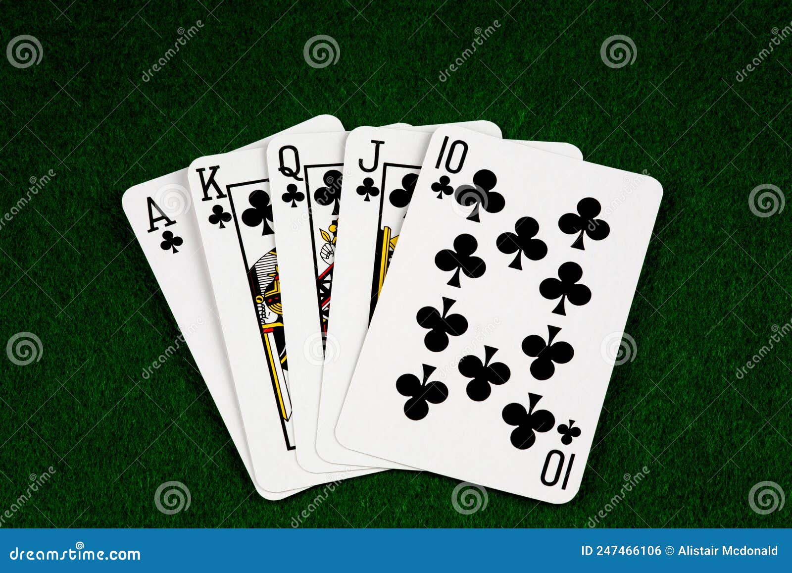 Hand of Playing Cards on a Green Felt Table Top Stock Photo - Image of ...
