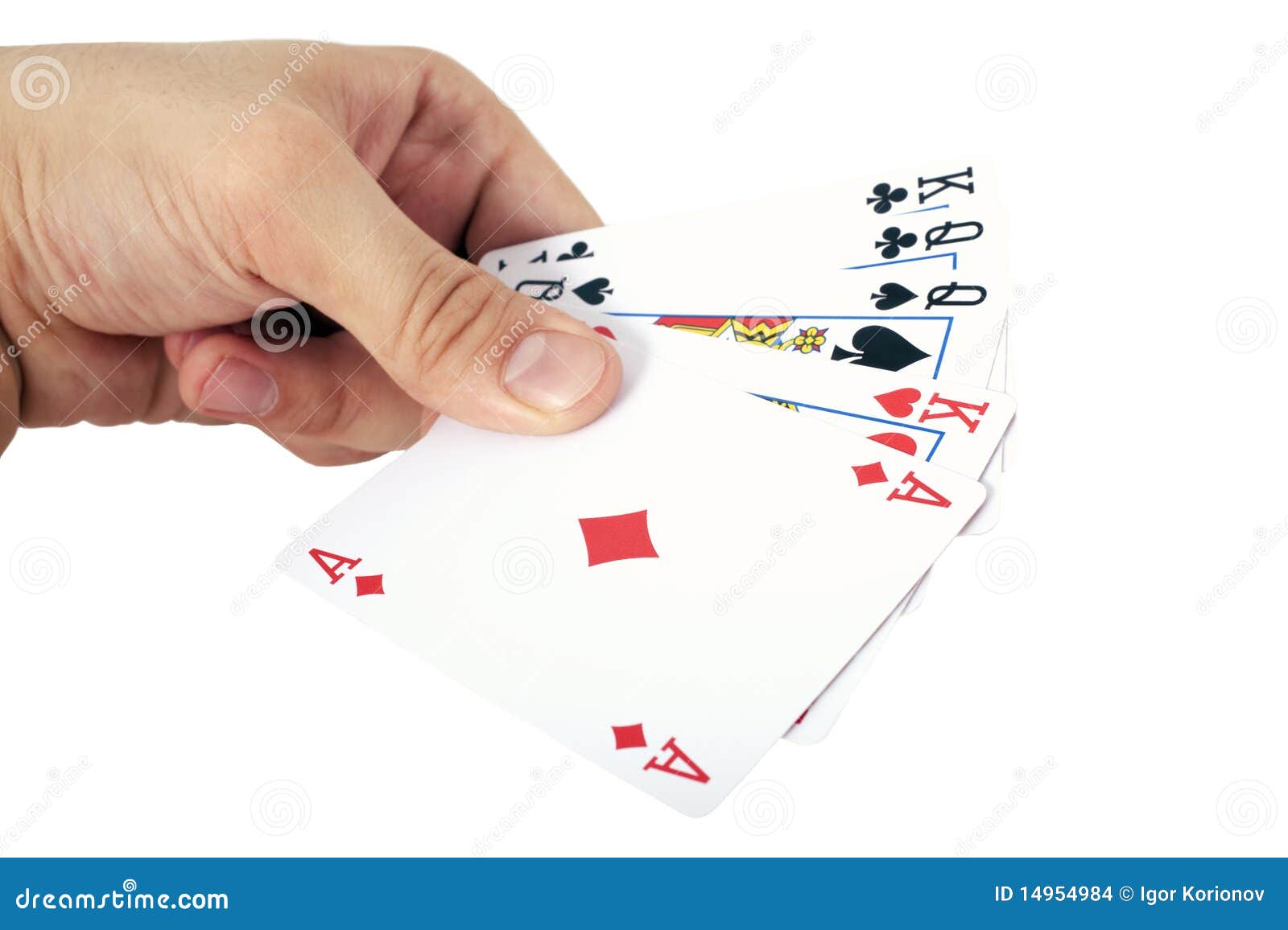 Hand and Playing Cards Isolated on White Stock Photo - Image of ...