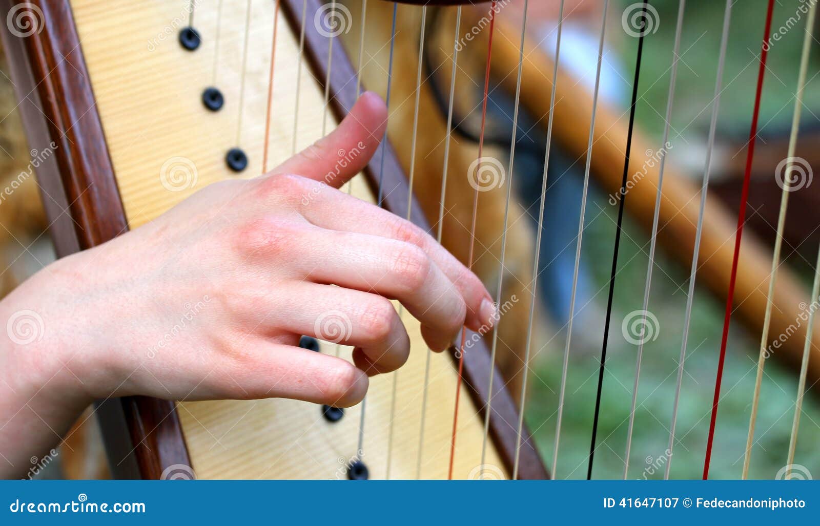 Hand while Plucking the Strings of a Harp Stock Image - Image of music ...