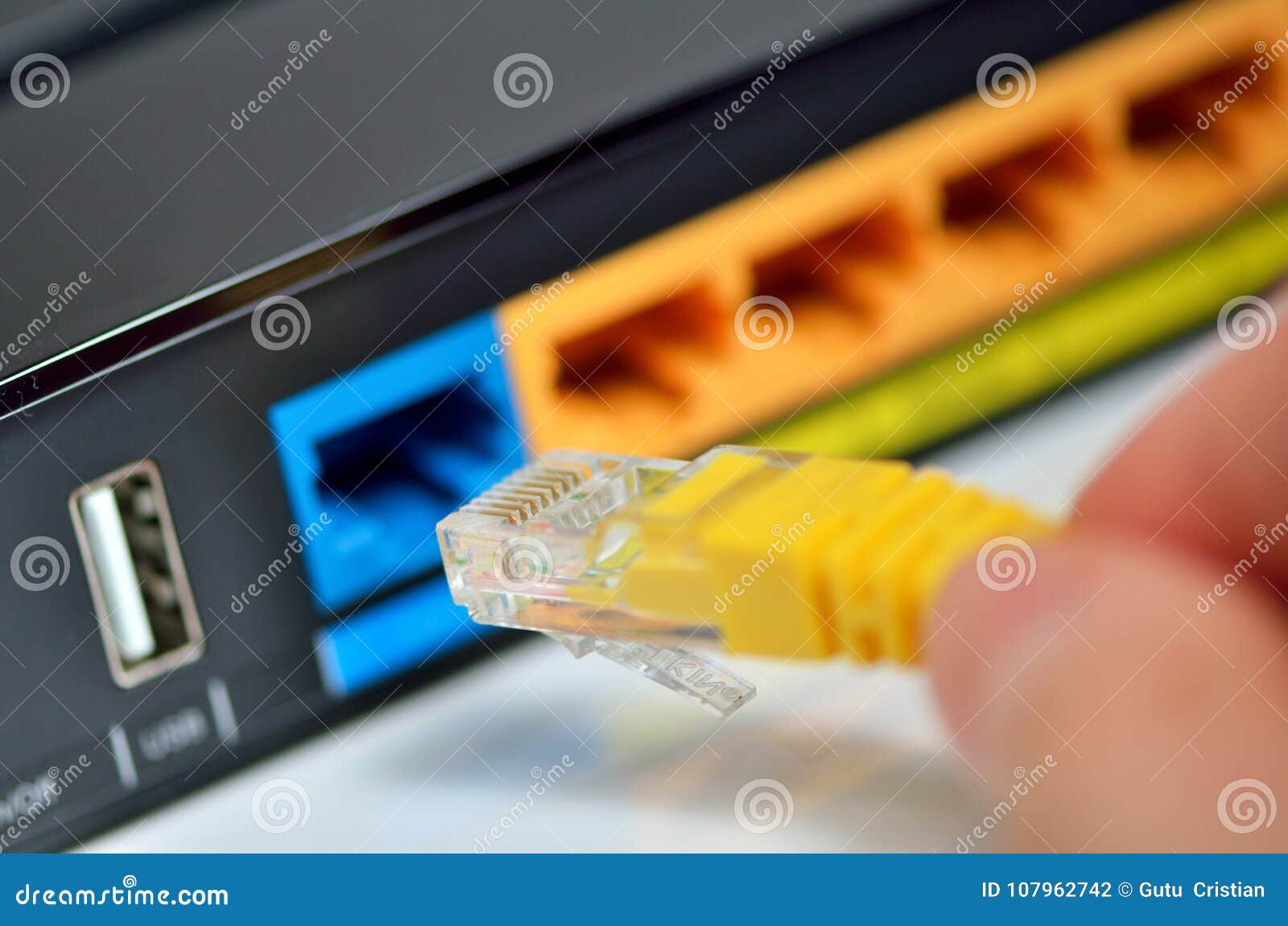 Hand Plugging in Internet Modem Cables Stock Photo - Image of ...