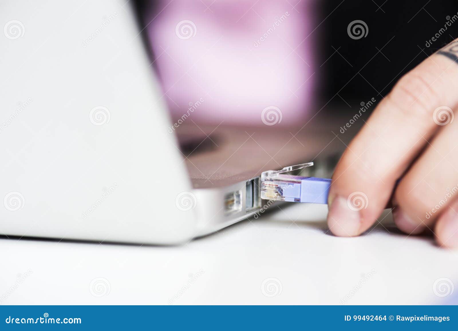 Hand is Plugging LAN Cable Connect To Laptop Stock Photo - Image of ...