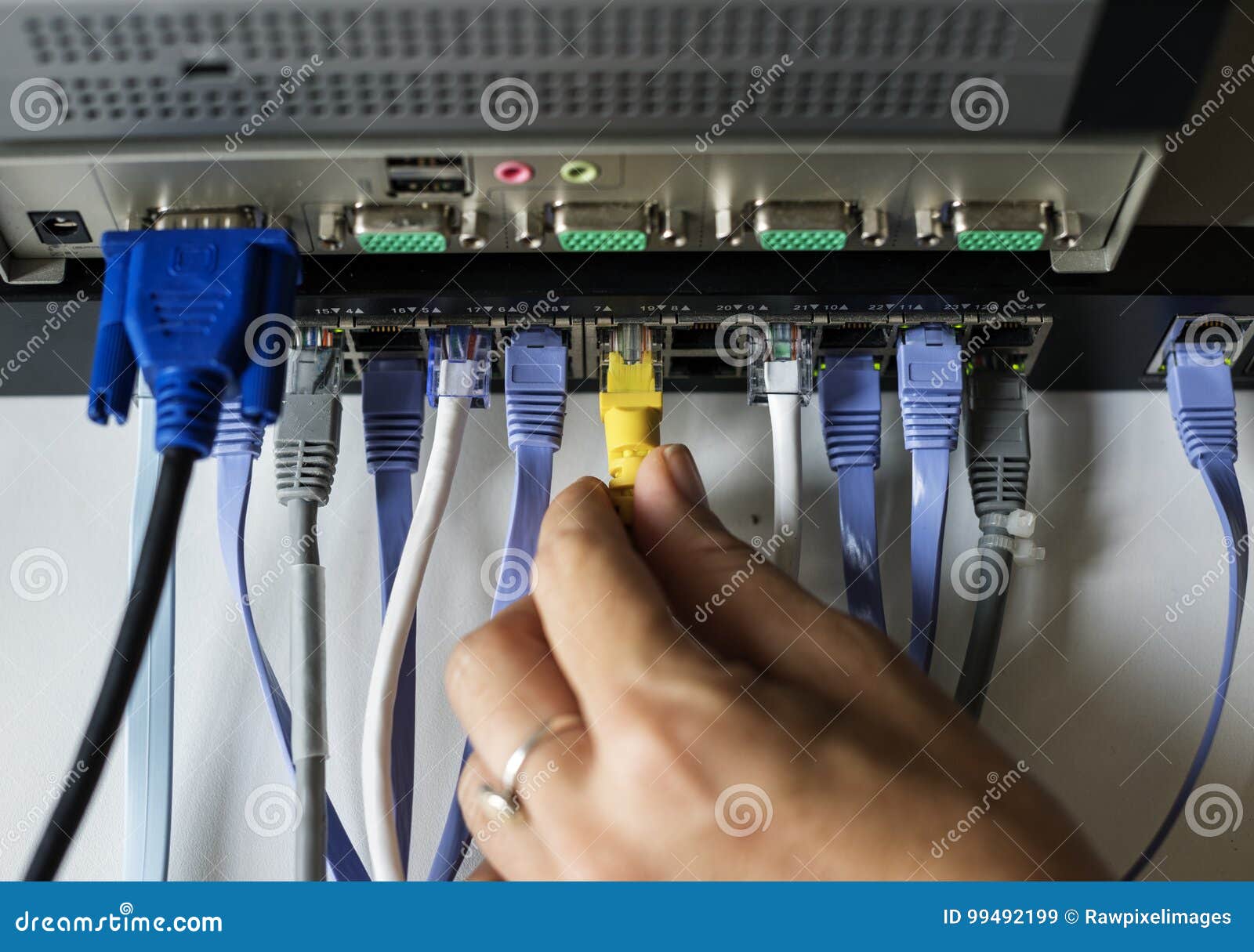 Hand is Plugging a LAN Cable To the Hub Stock Image - Image of data ...