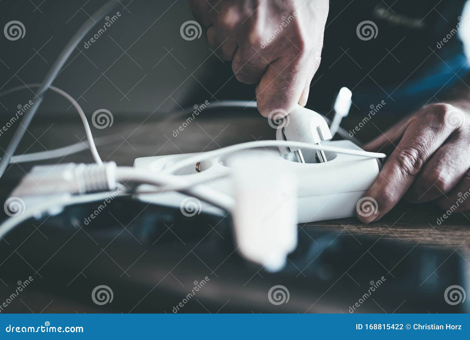 Hand Plugging Power Cord into Power Strip Outlet Stock Photo - Image of ...