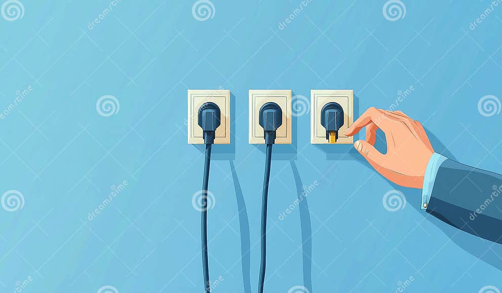 Hand Plugging into Power Outlet. Electrical Components. Cable Plugged ...