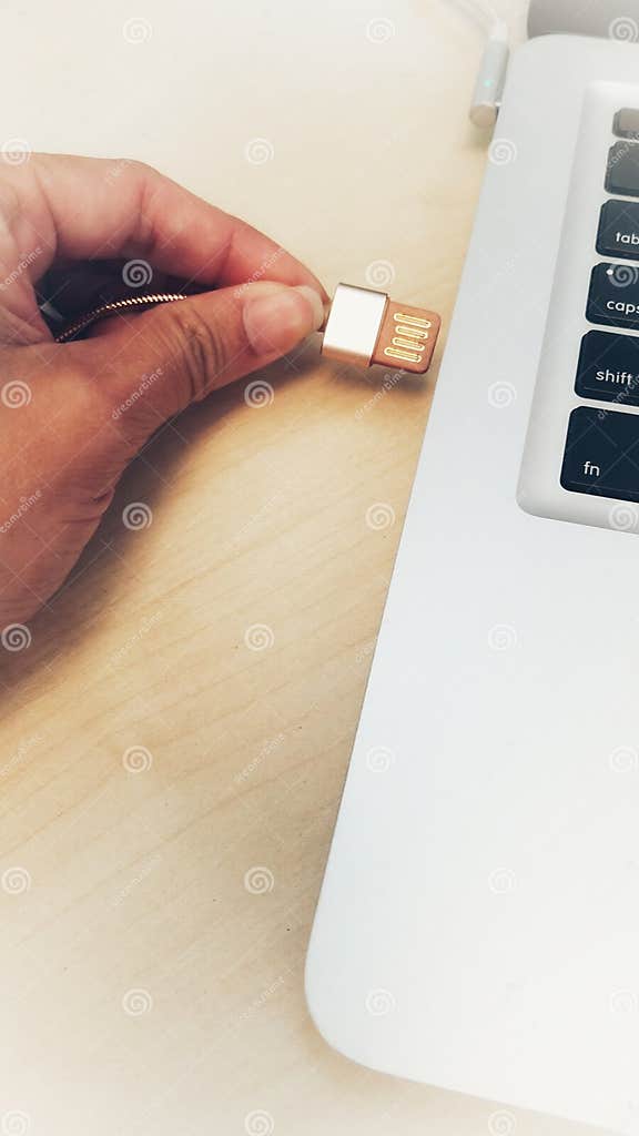 Plugging USB into the Computer Stock Photo - Image of concept, closeup ...