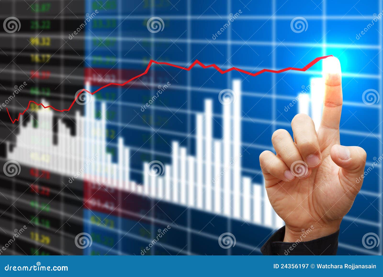 Hand Point To High Graph Report Stock Image - Image of financial ...