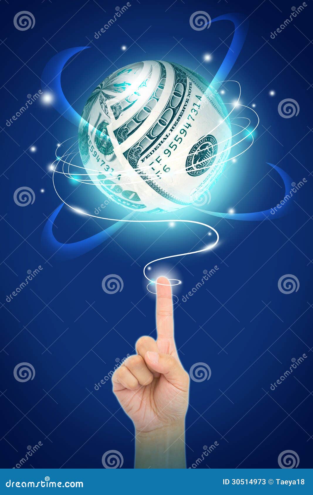 Hand point to money sphere stock image. Image of banking - 30514973