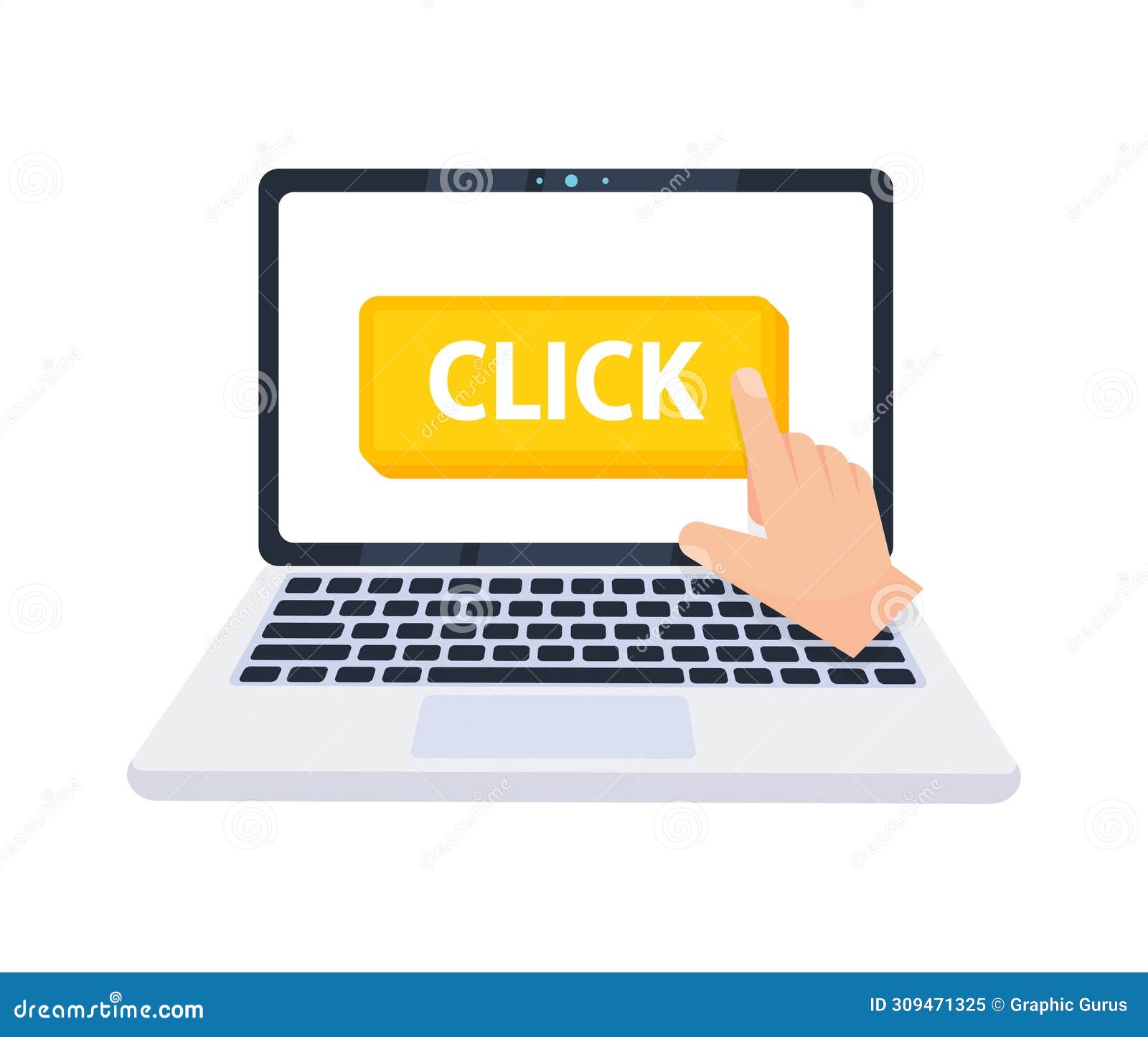 Hand Pointer Clicking on a Click Button on a Laptop Screen. Vector ...