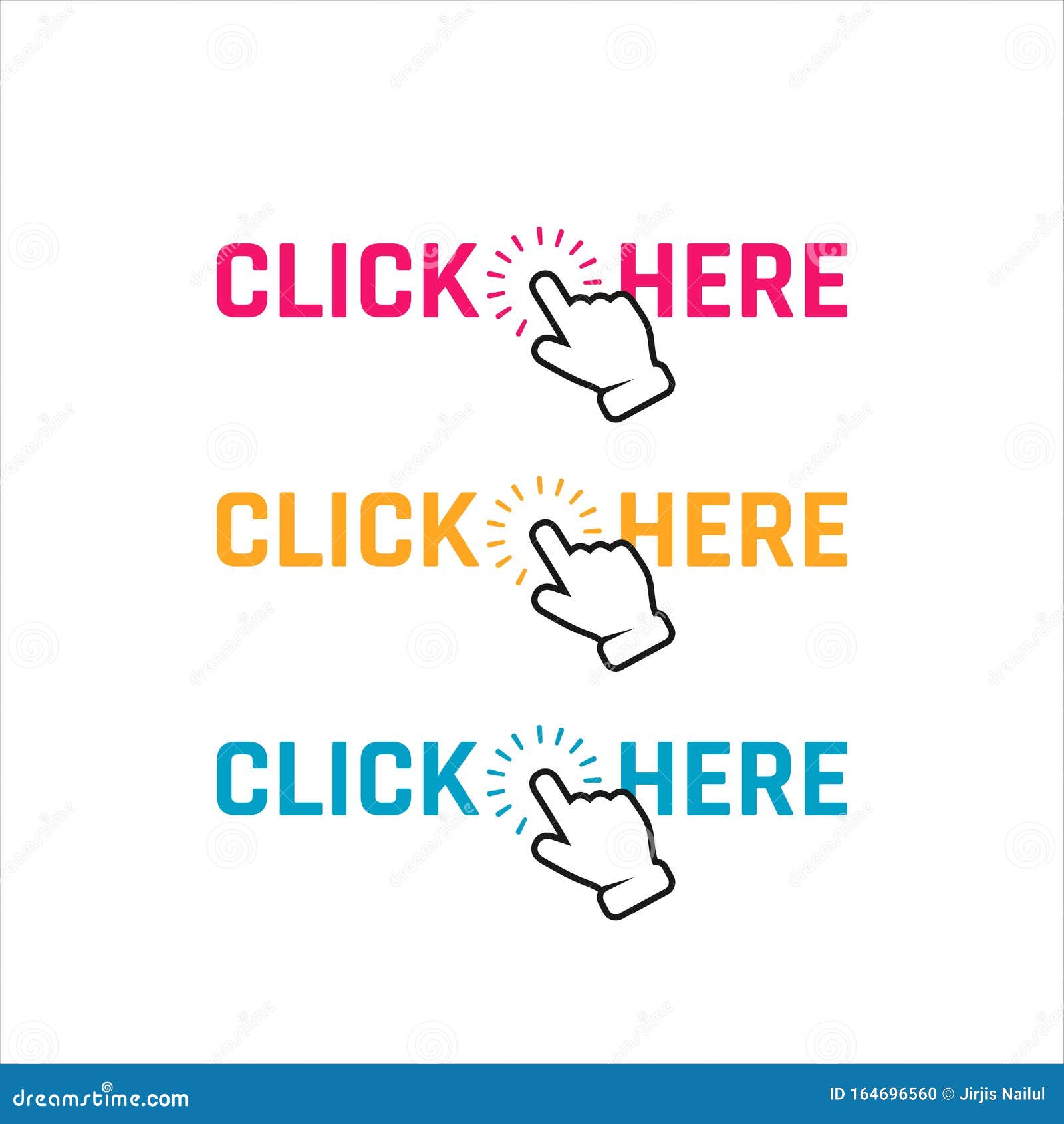 Hand Pointer Clicking Click Here Button Vector. Round Shape Click Here ...