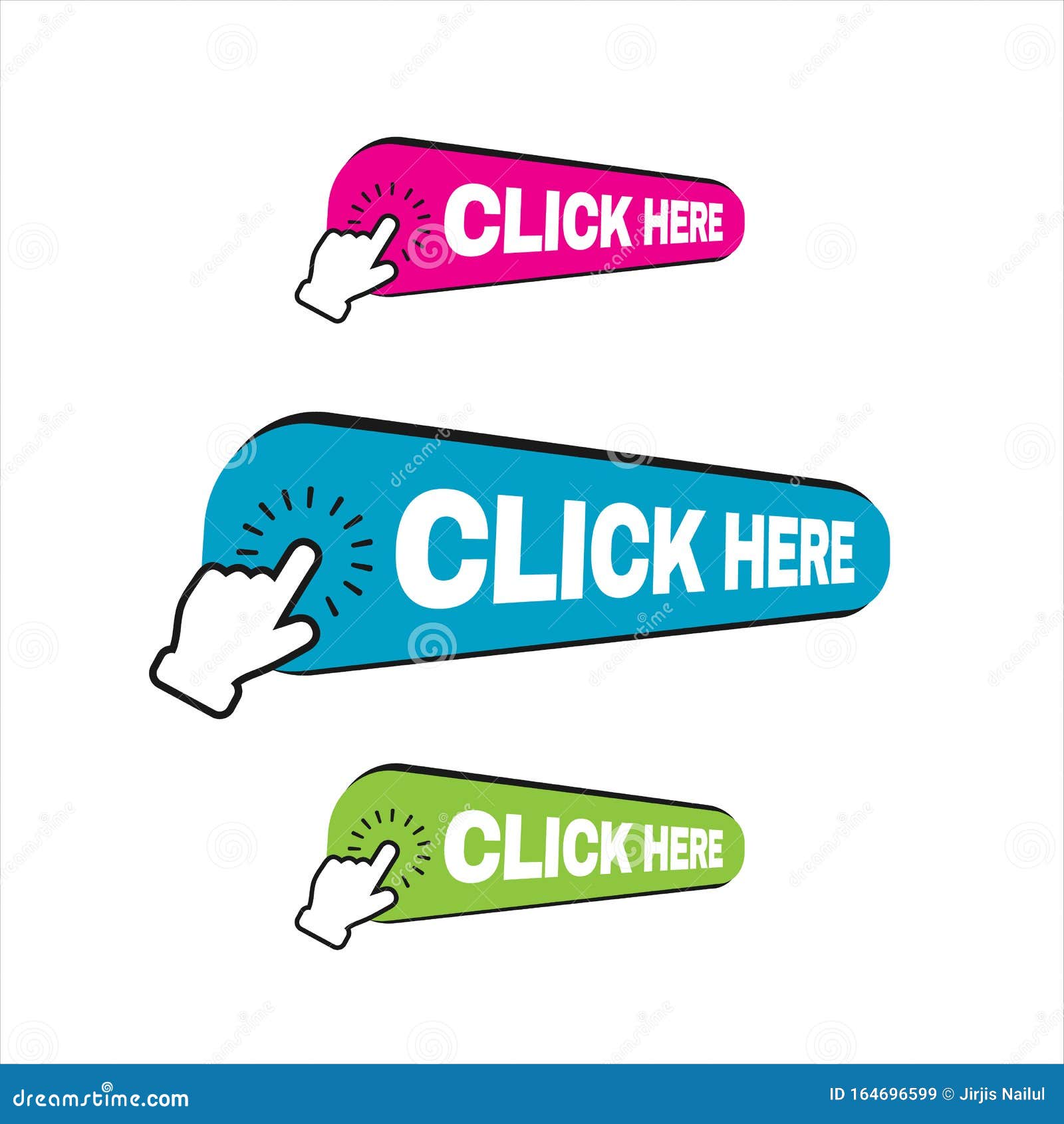 Hand Pointer Clicking Click Here Button Vector. Round Shape Click Here ...