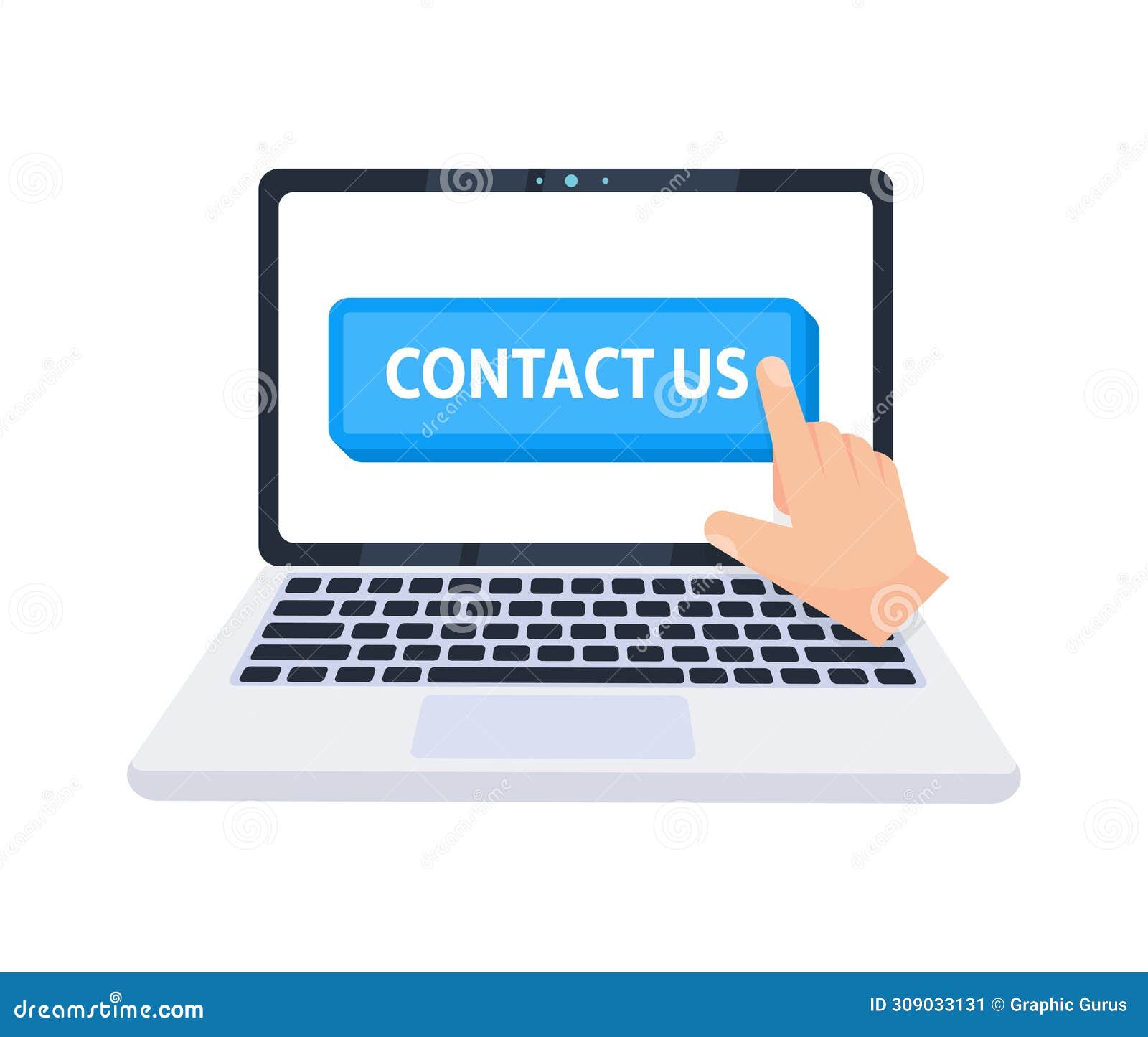 Hand Pointer Clicking on a Contact Us Button on a Laptop Screen. Vector ...