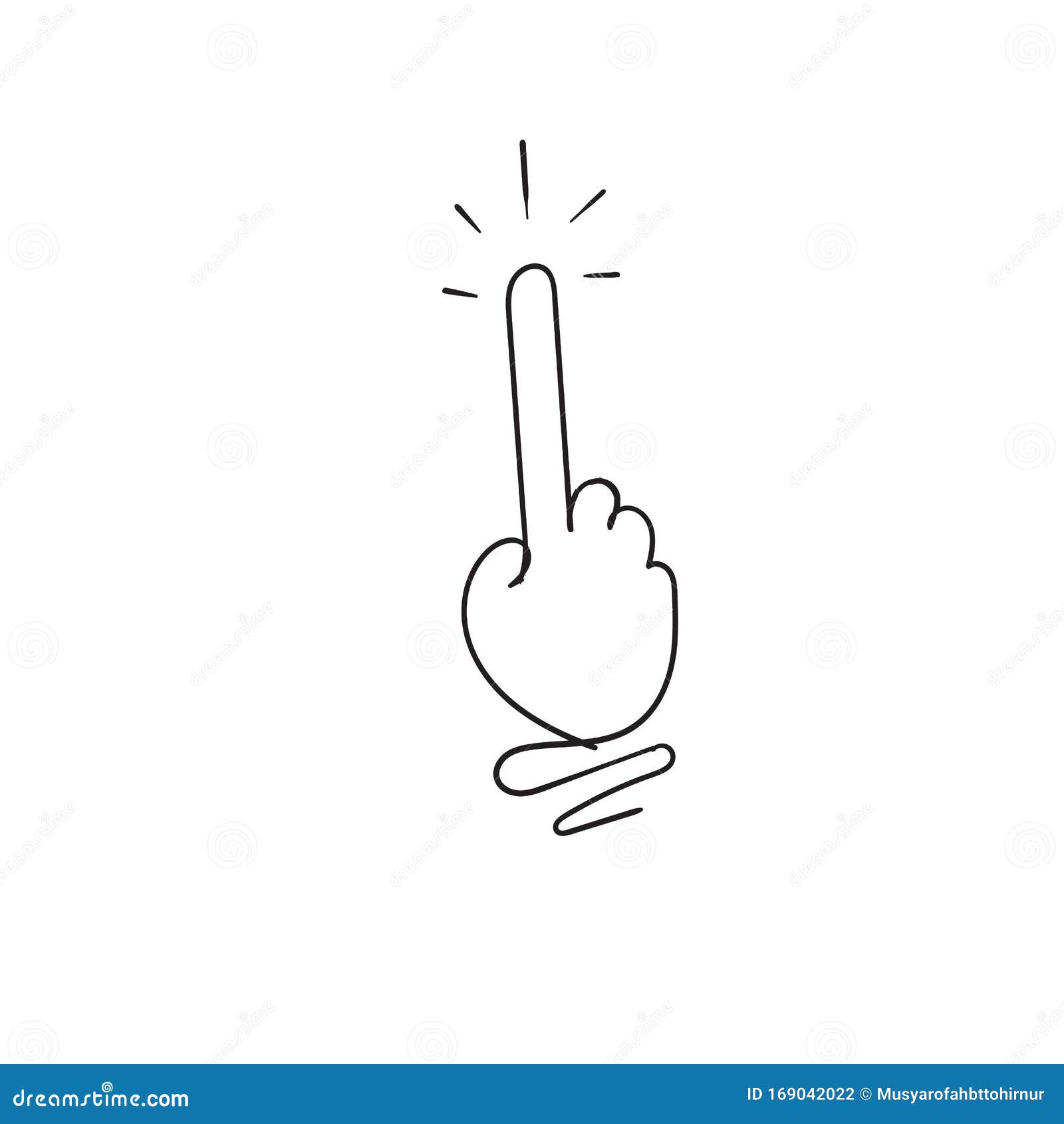 Hand Pointer Icon in Doodle Hand Drawn Continuous Line Style Vector ...