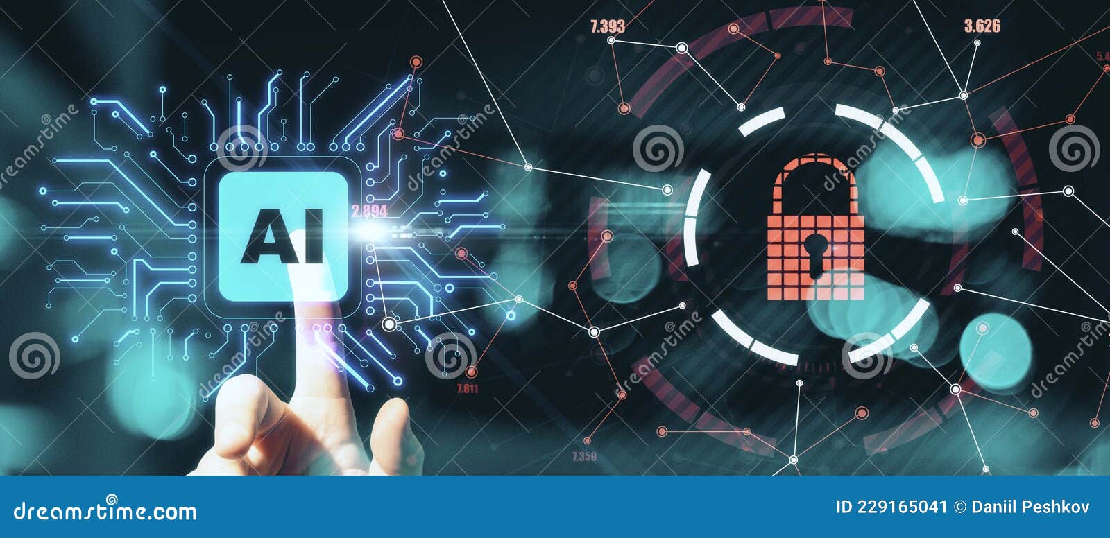 Hand Pointing at Abstract AI Chip on Background. Artificial ...