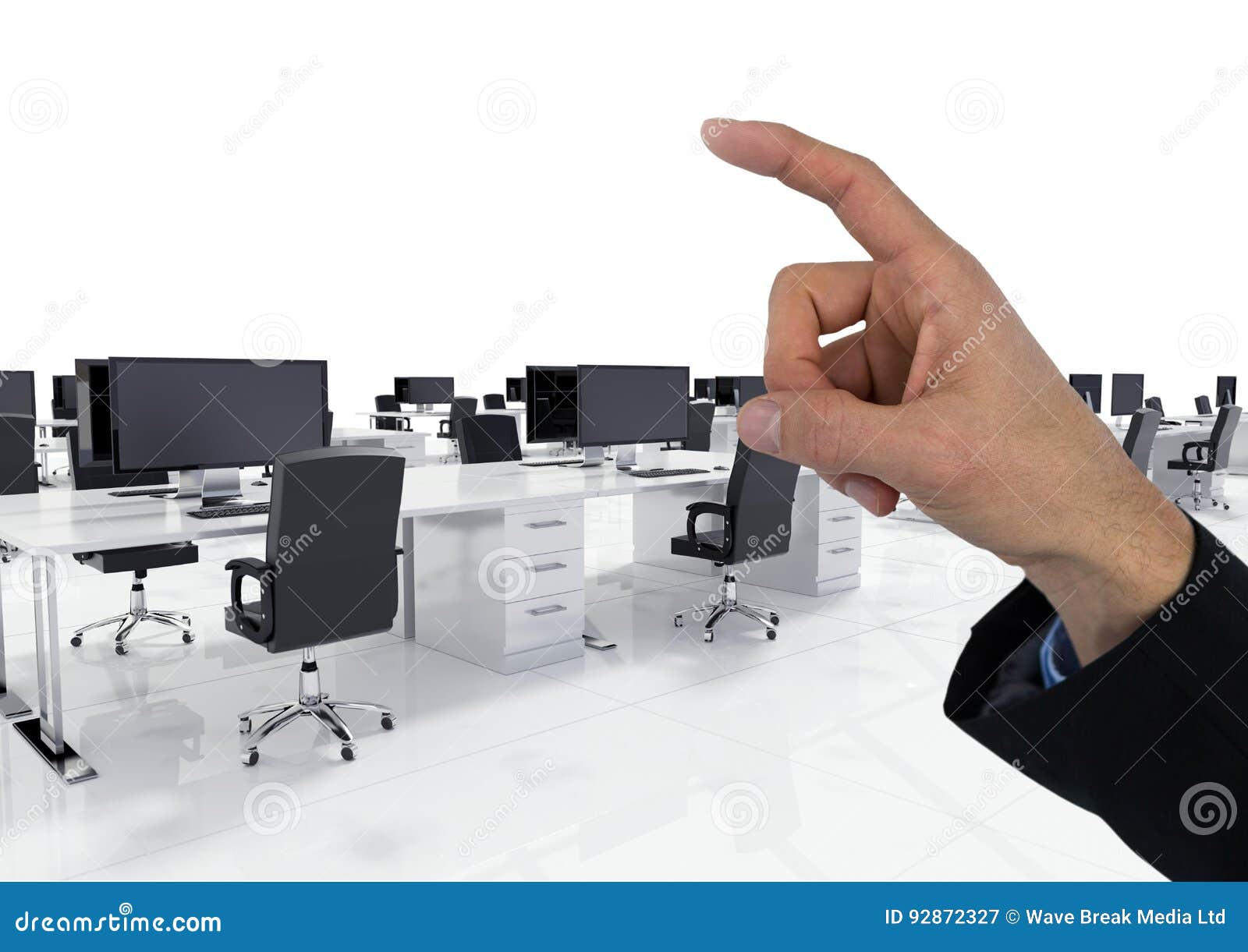 Hand Pointing in Air of Computer Desks Office Stock Image - Image of ...