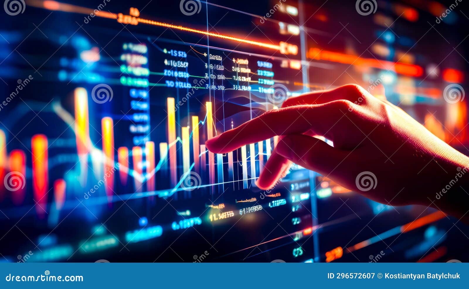 Hand Pointing at Bar Chart on Computer Screen with Hand Pointing at Bar ...