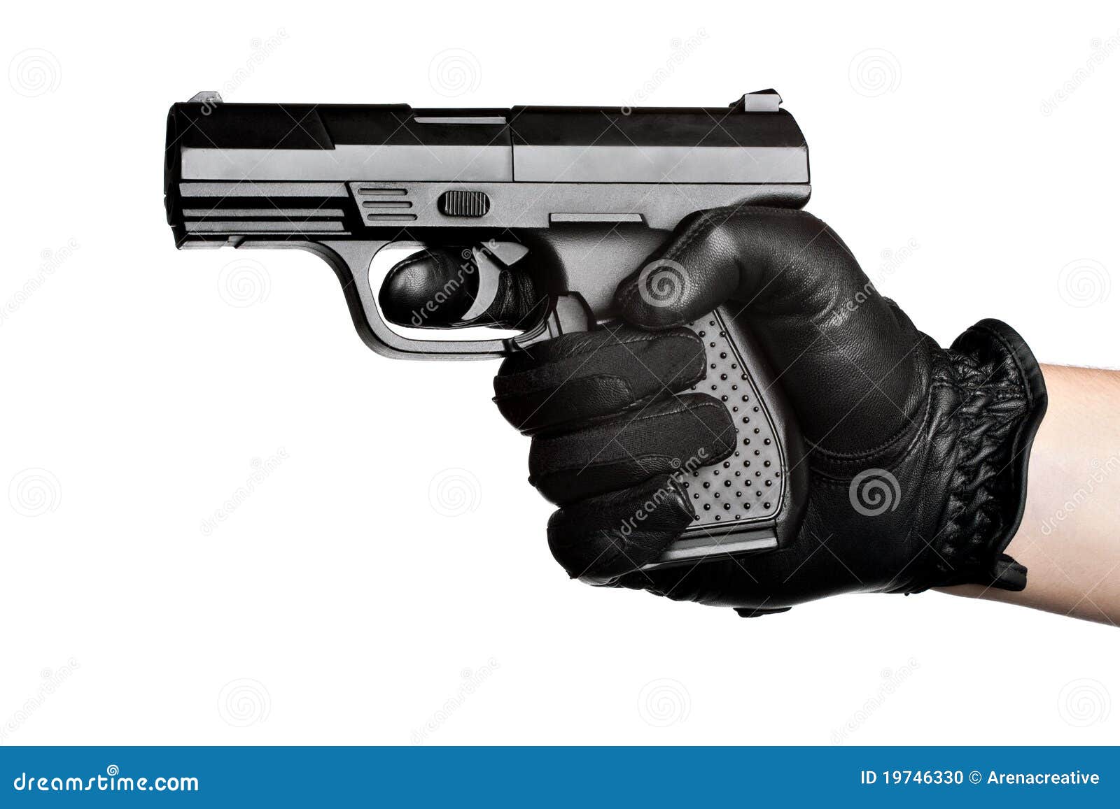 Hand Pointing a Black Handgun Stock Photo - Image of gloves, black ...