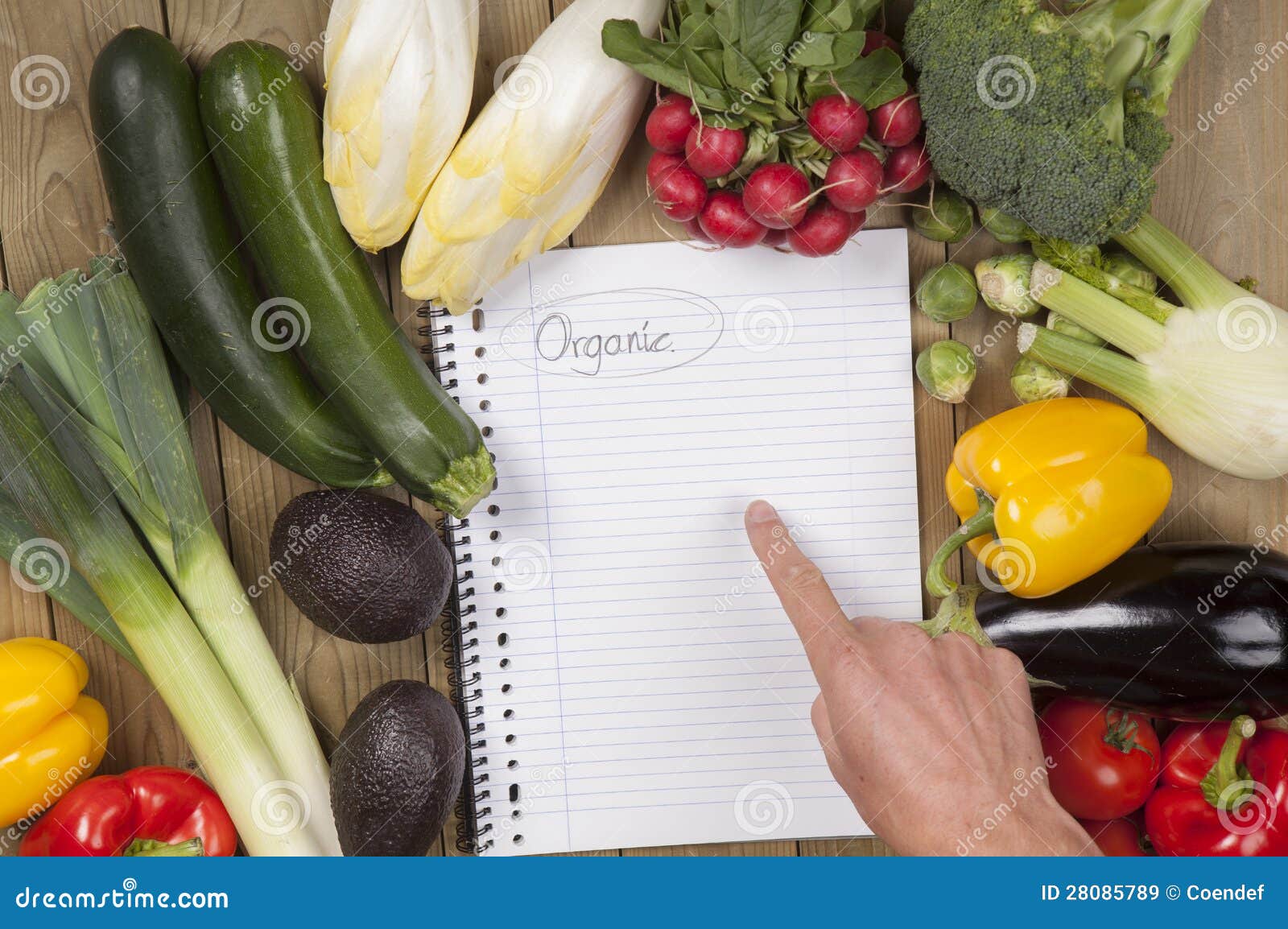 Hand Pointing on Book with Vegetables Surface Stock Image - Image of ...