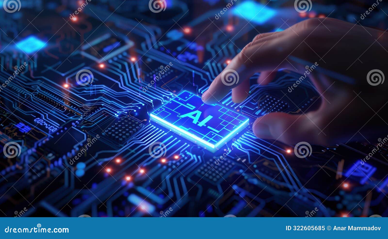 A Hand is Pointing at a Computer Chip with the Word Ai on it Stock ...