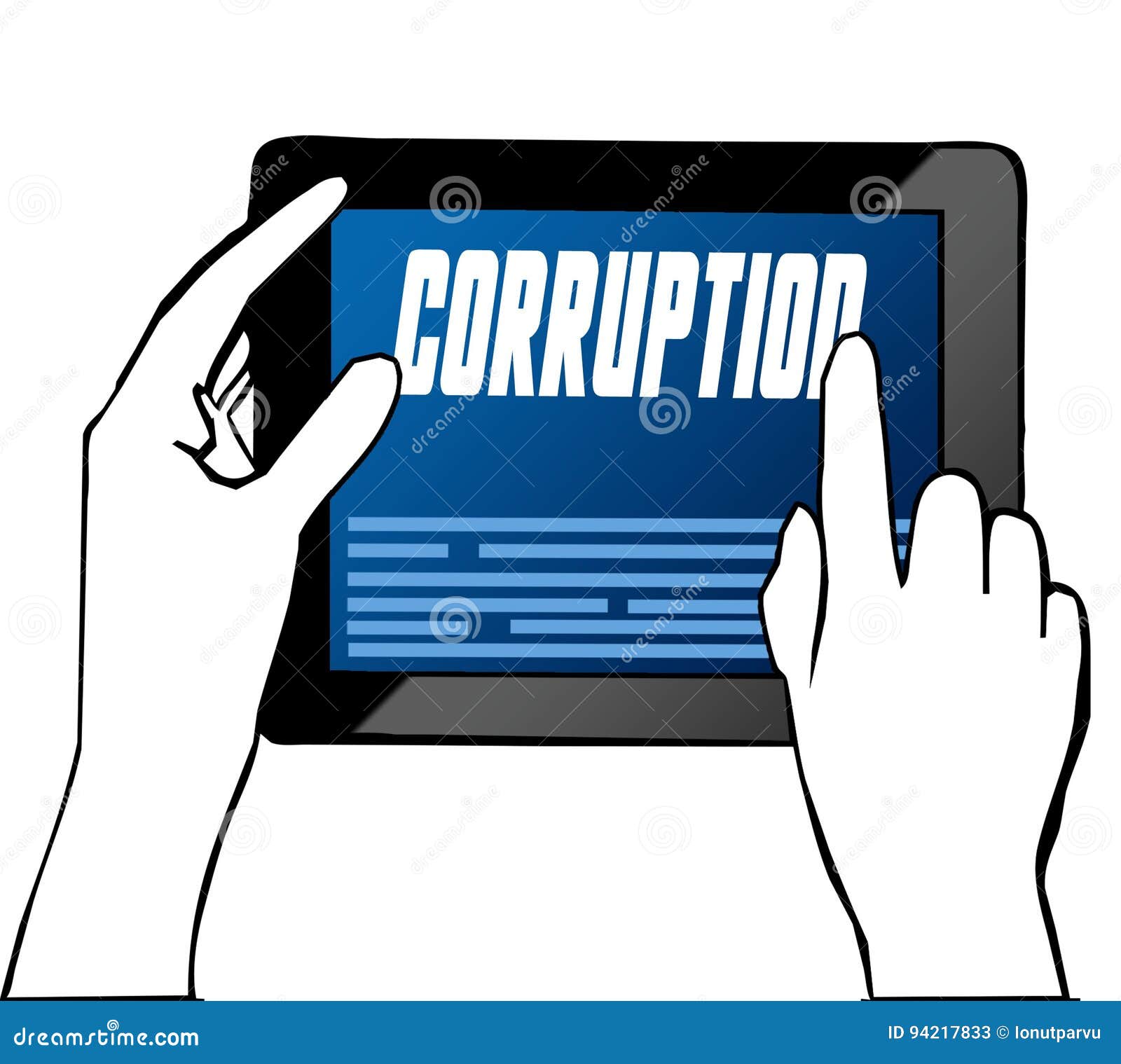 Hand Pointing at CORRUPTION Text on Tablet. Illustration Stock ...