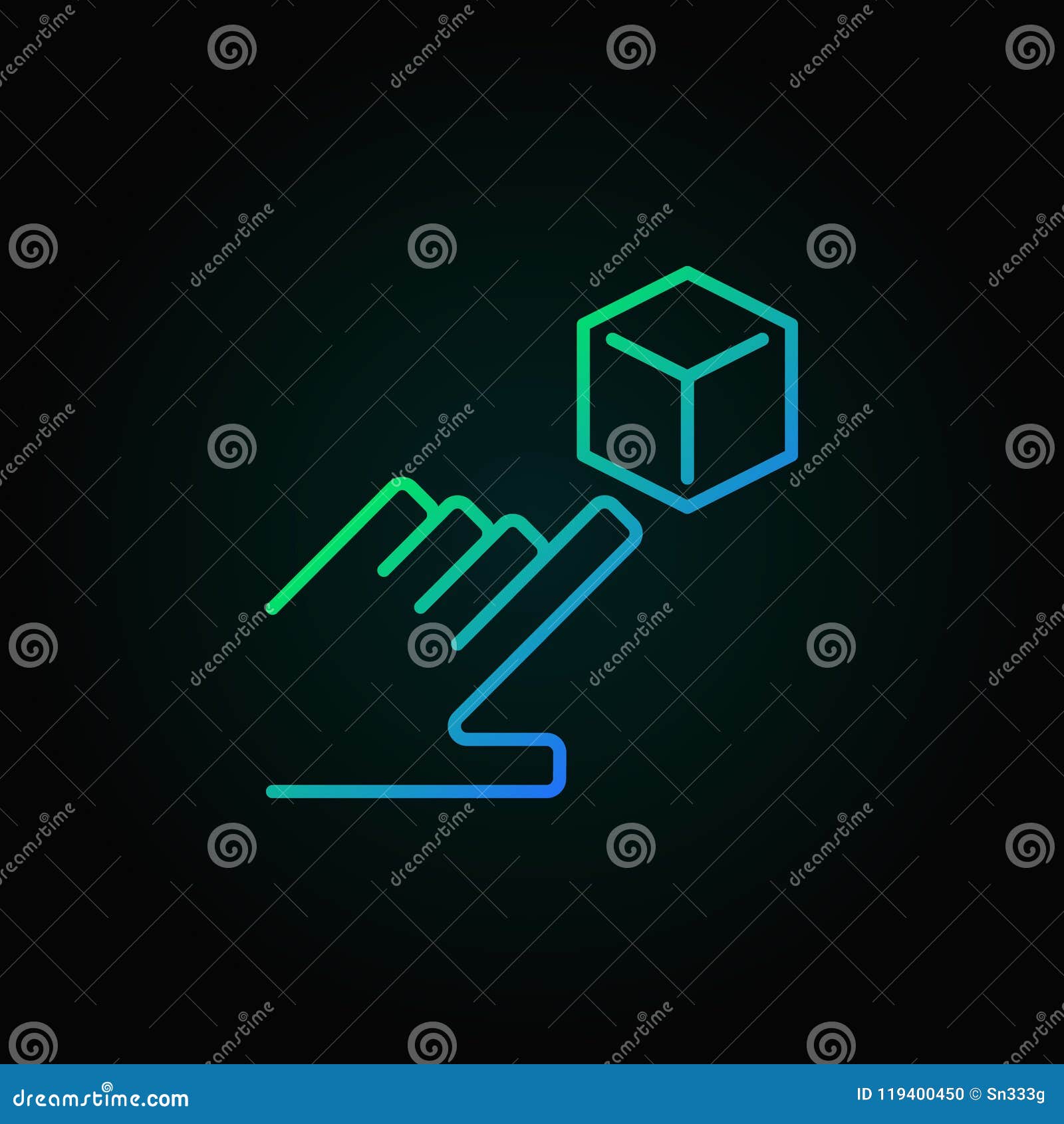Hand Pointing Cube Vector AR Colored Icon in Thin Line Style Stock ...