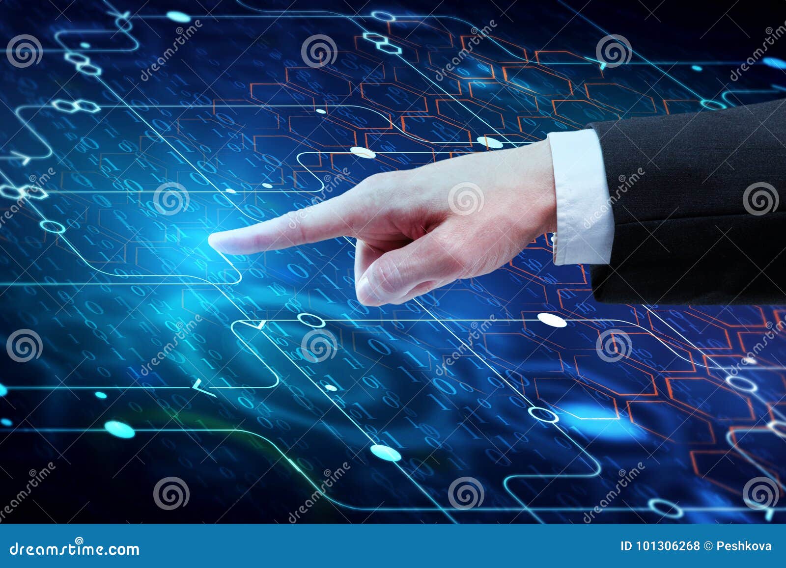Hand Pointing at Digital Background Stock Photo - Image of ...