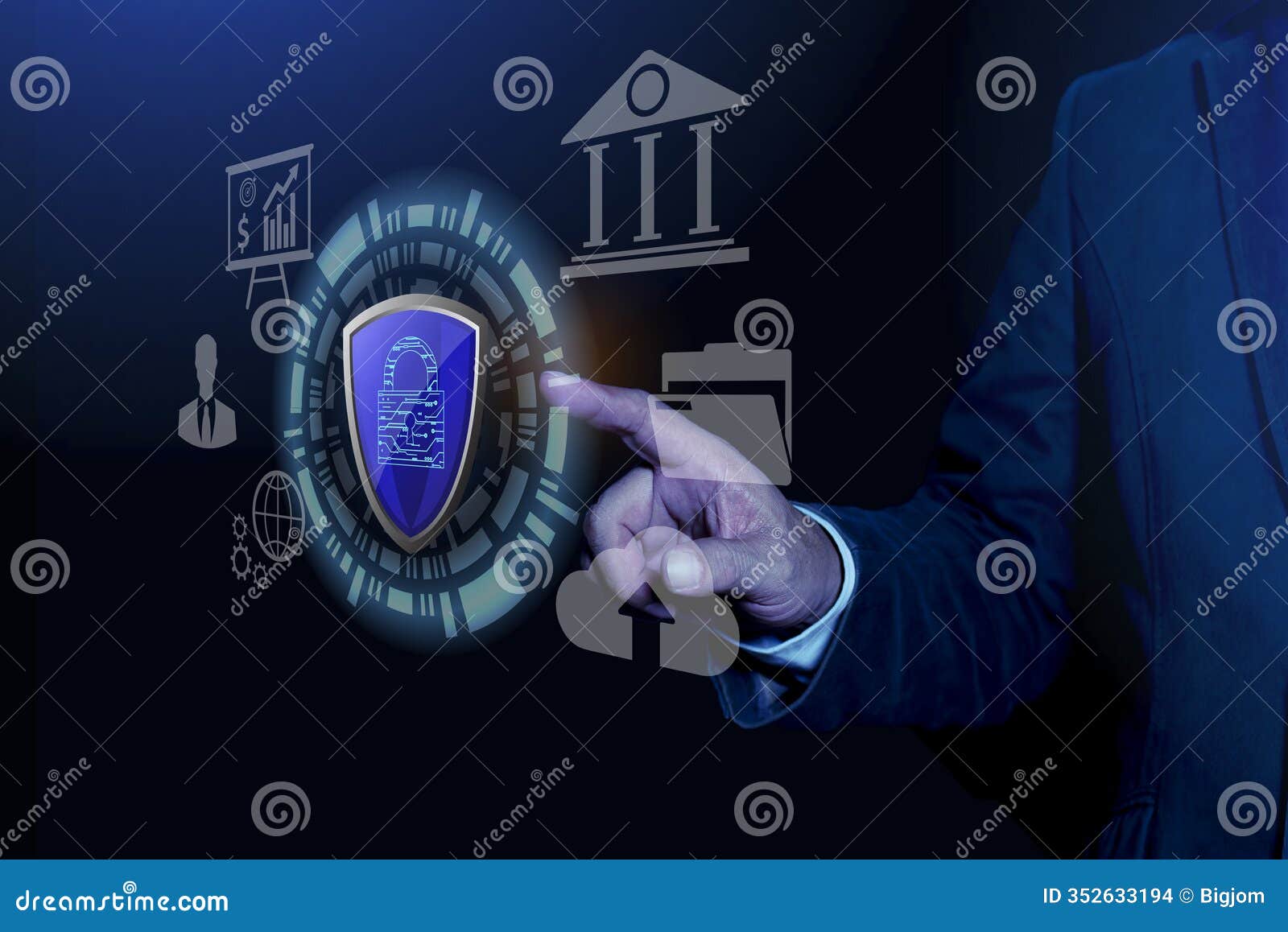 A Hand Pointing at a Digital Cybersecurity Interface with a Lock Icon ...