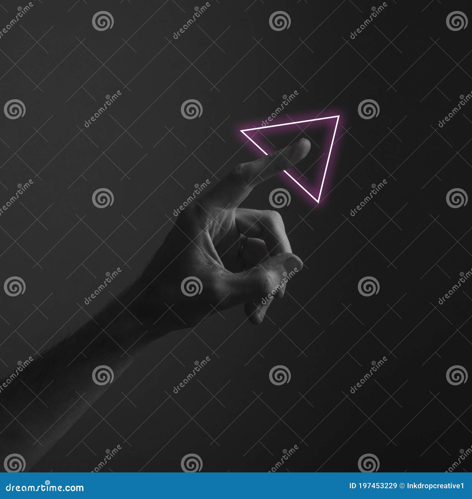 Hand Pointing a Finger Against a Dark Background with Abstract Neon ...