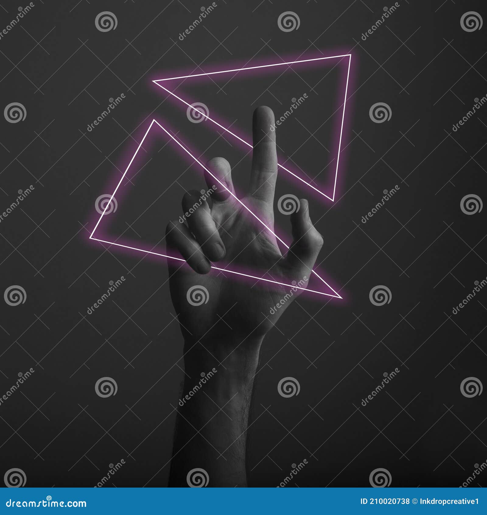 Hand Pointing a Finger Against a Dark Background with Abstract Neon ...
