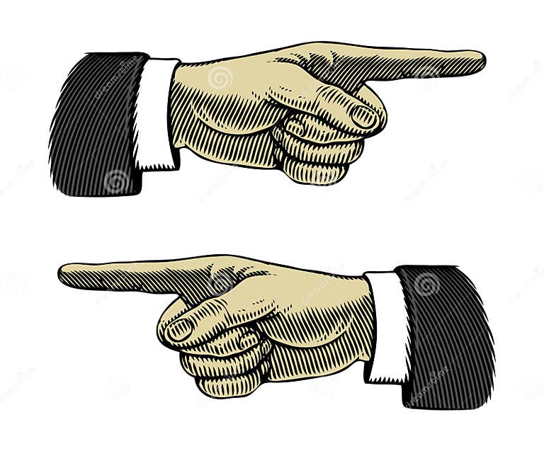 Hand with Pointing Finger in Engraved Style Stock Vector - Illustration ...