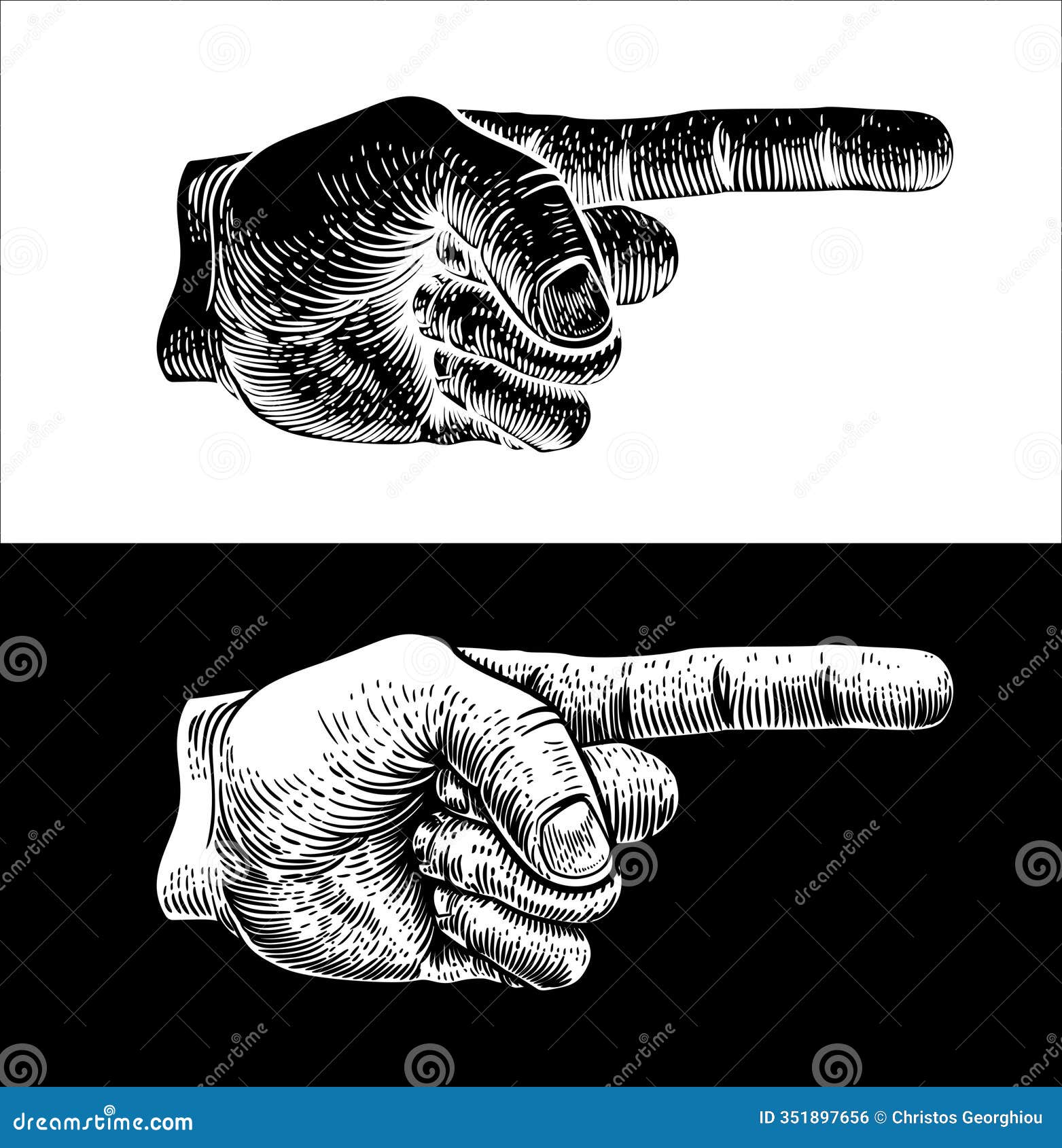 Hand Pointing Finger Etched Vintage Woodcut Style Stock Illustration ...