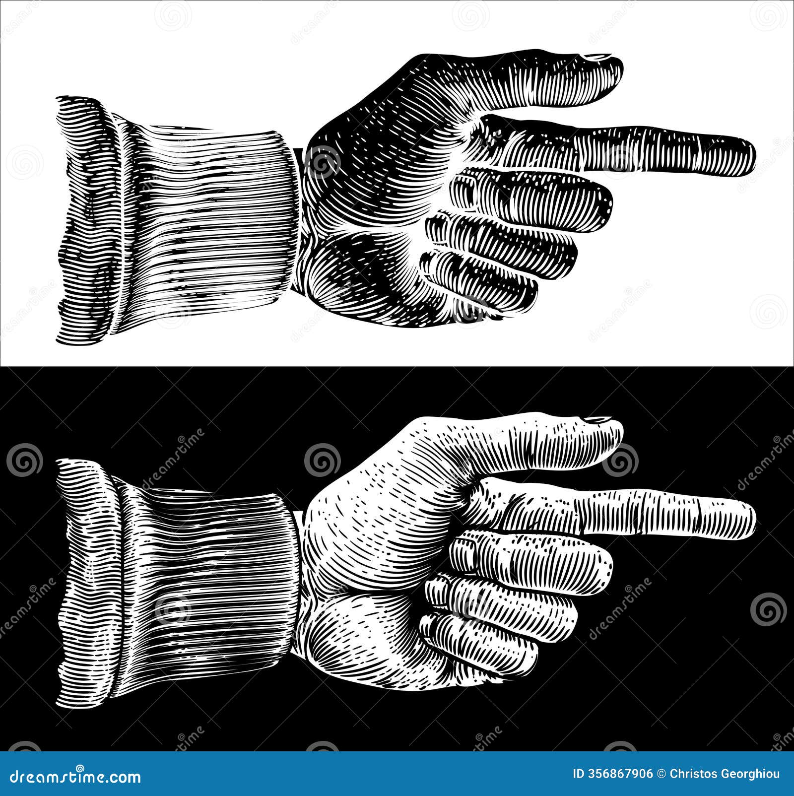 Hand Pointing Finger Etched Vintage Woodcut Style Stock Illustration ...