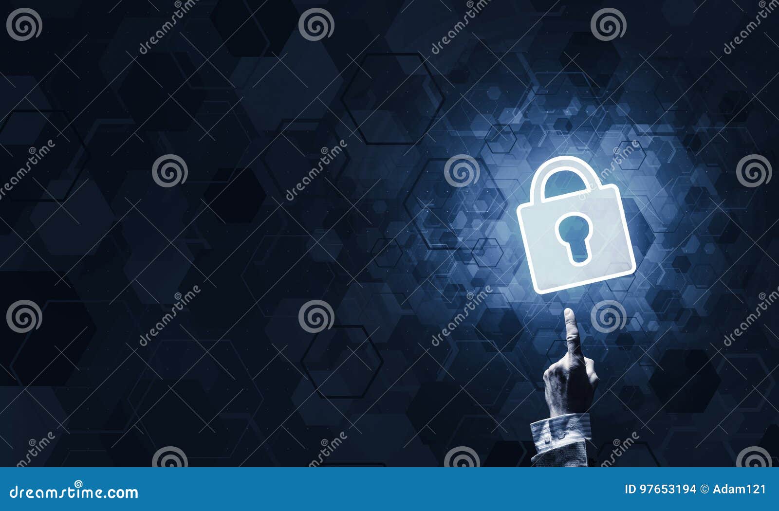 Hand Pointing with Finger at Padlock As Concept of Internet Security ...