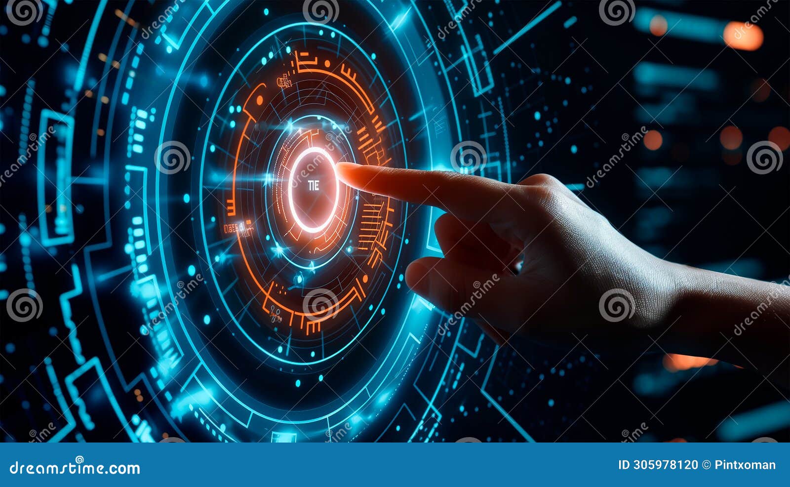 Hand Pointing Finger at a Technology Screen. Technology and Cyber ...