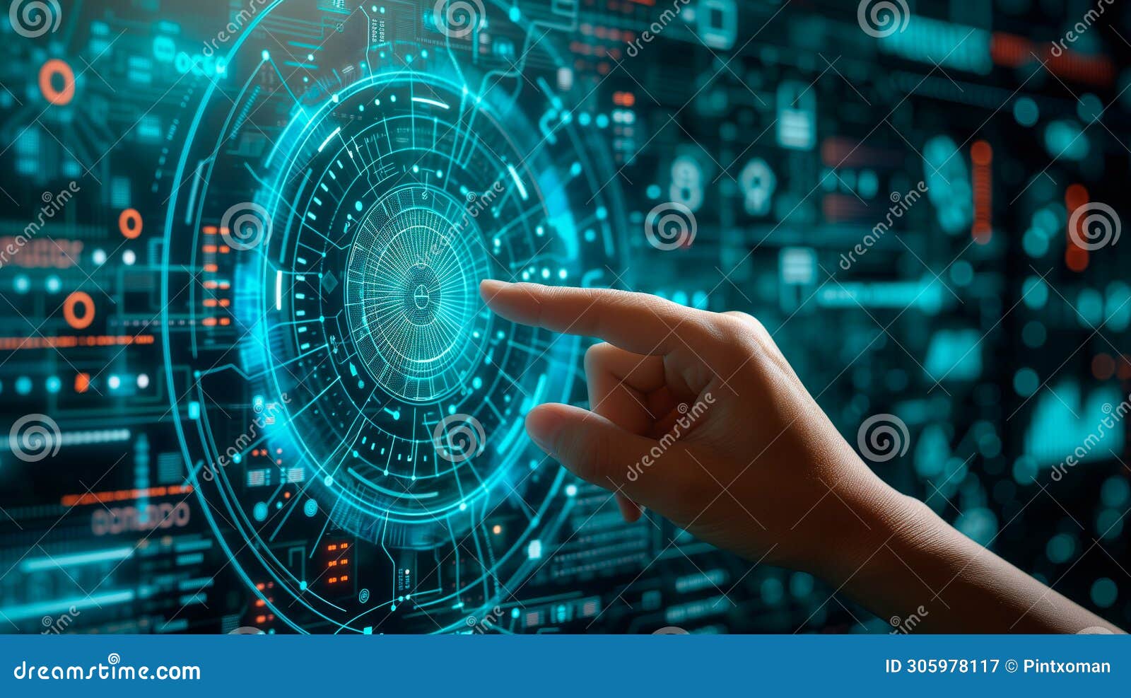 Hand Pointing Finger at a Technology Screen. Technology and Cyber ...