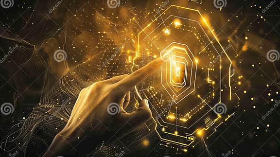 Hand Pointing at a Glowing Cyber Security Shield on a Digital Interface ...