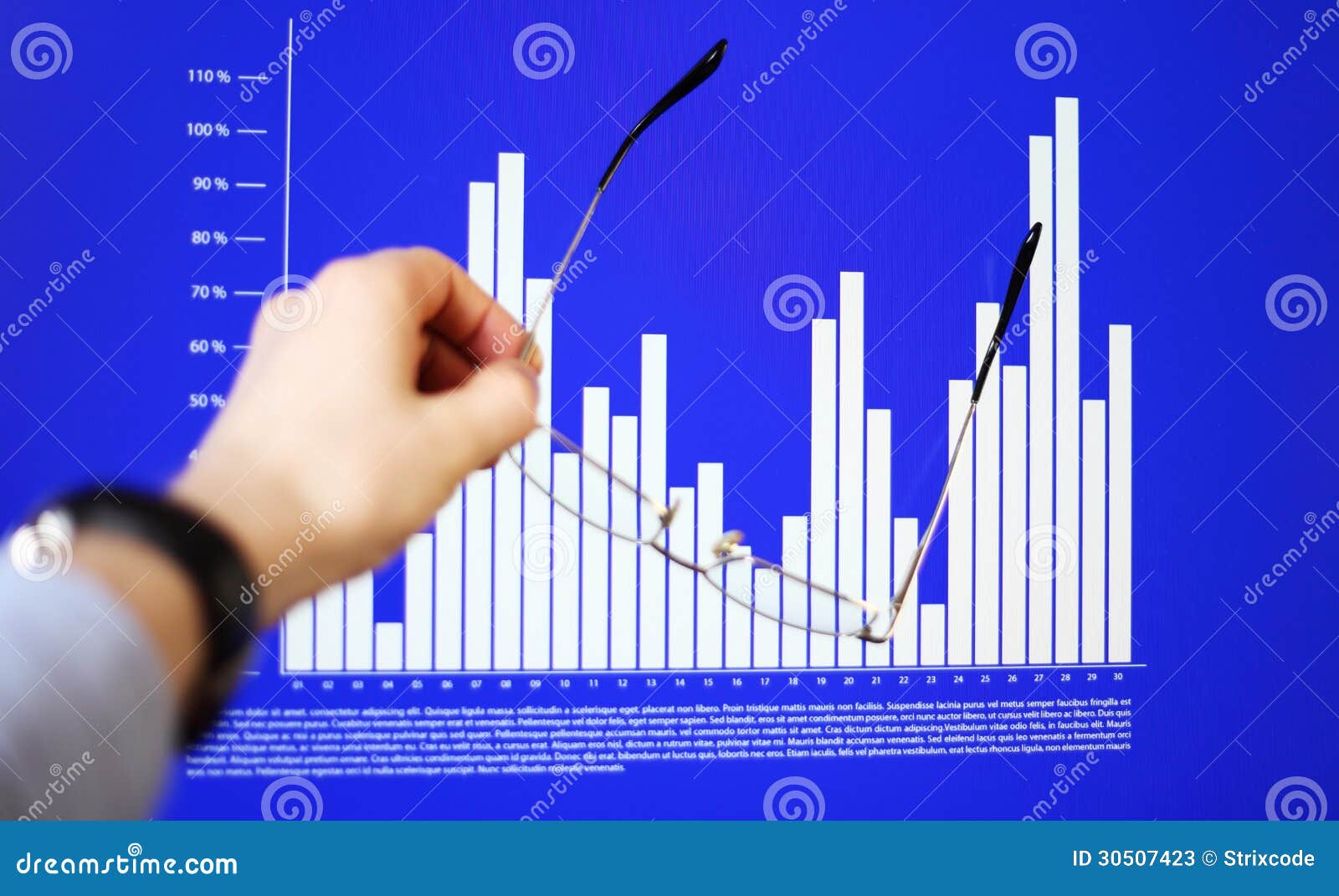 Hand Pointing on a Graph Data Stock Image - Image of financial, glasses ...