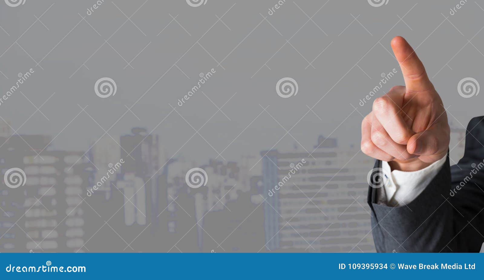 Hand Pointing with Grey Background Stock Photo - Image of highrise ...
