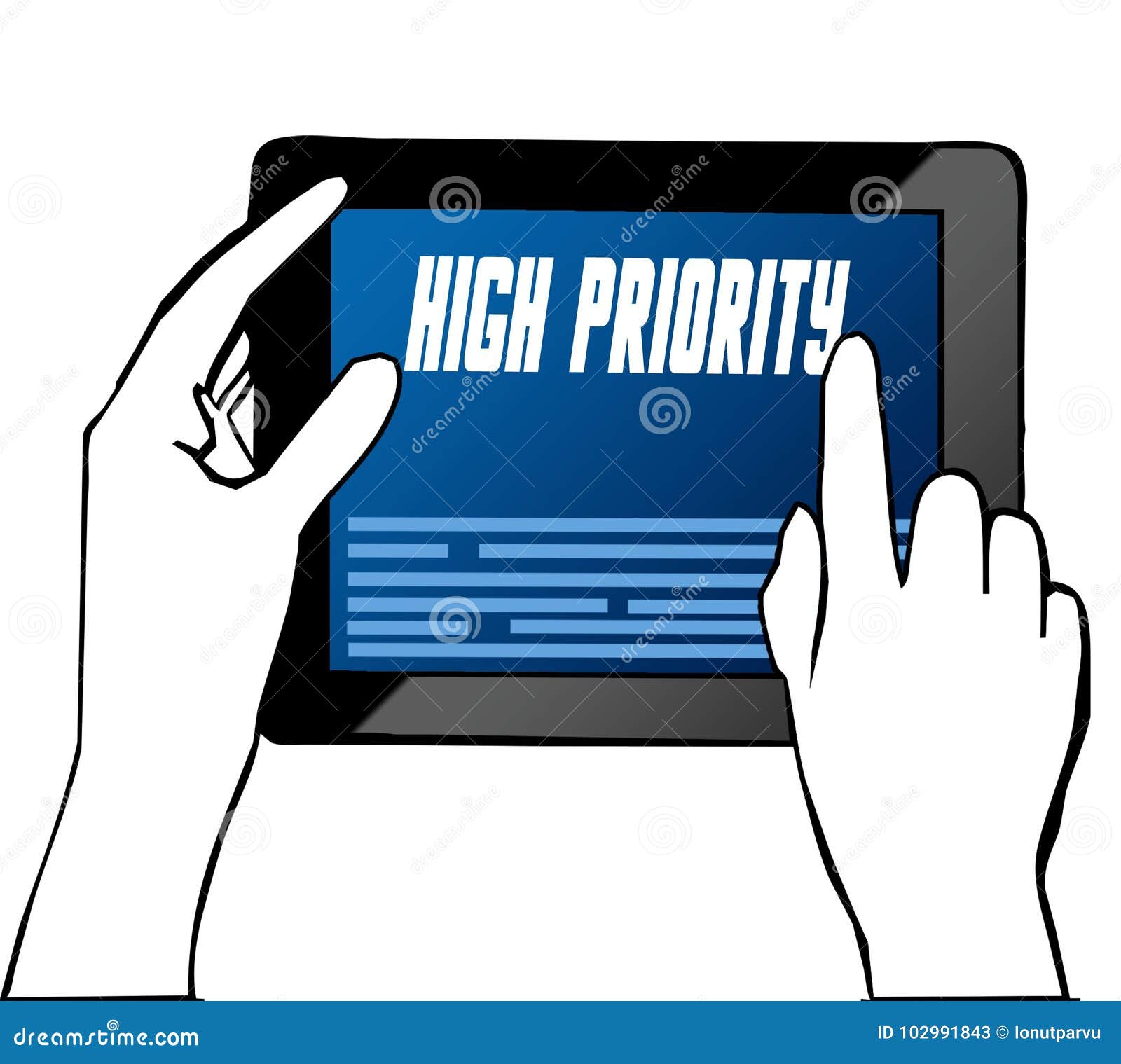 Hand Pointing at HIGH PRIORITY Text on Tablet. Illustration Stock ...
