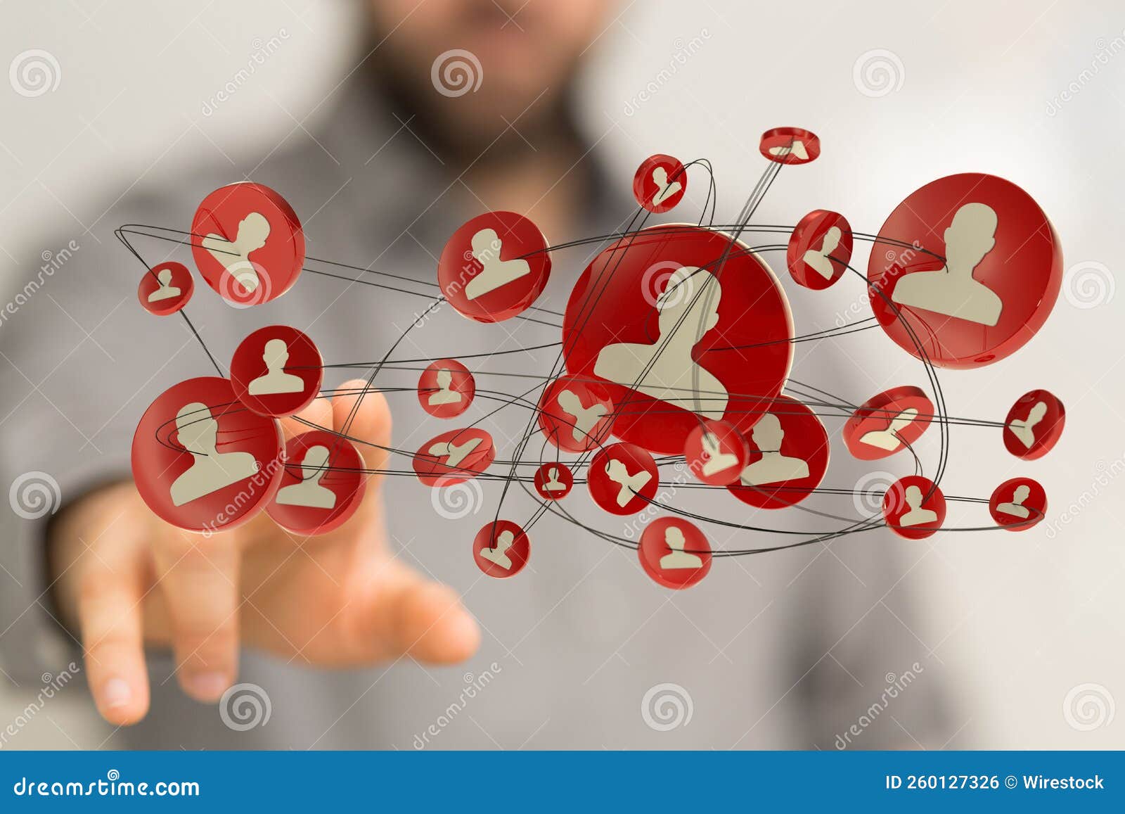 Hand Pointing at the Hovering 3d Profile Icons. Stock Photo - Image of ...