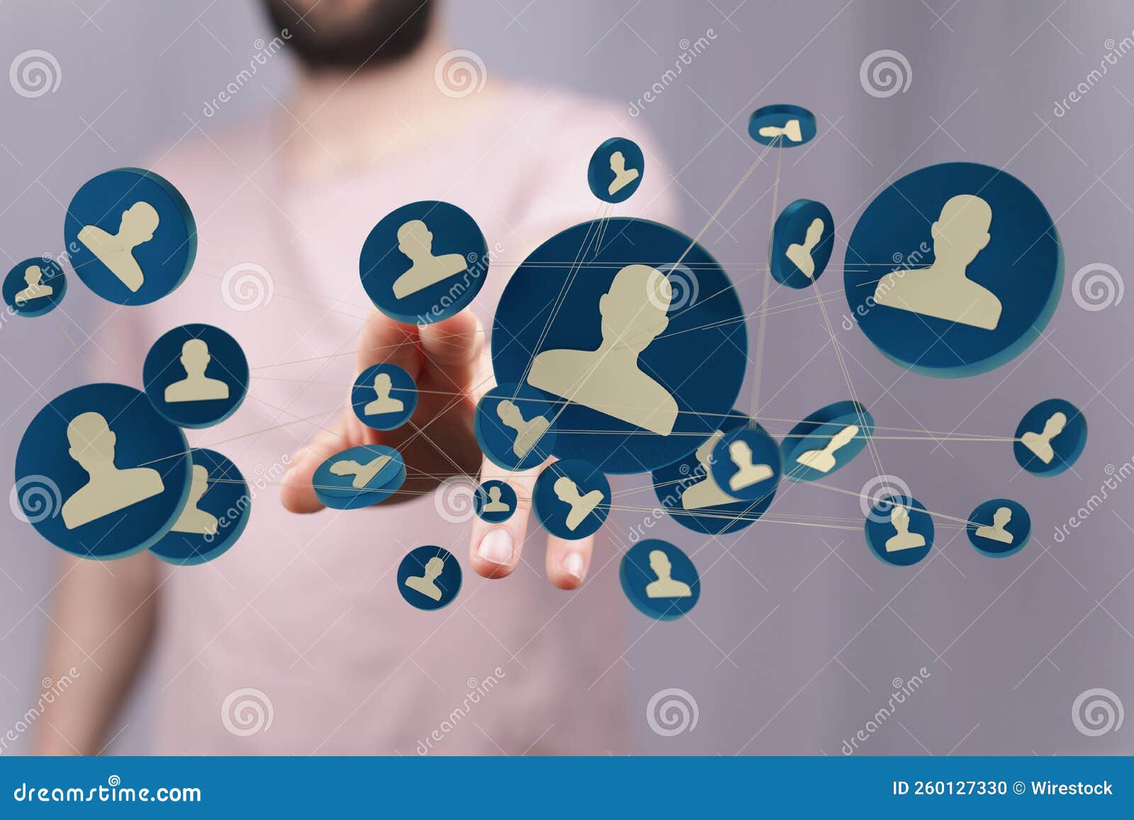 Hand Pointing at the Hovering 3d Profile Icons. Stock Photo - Image of ...