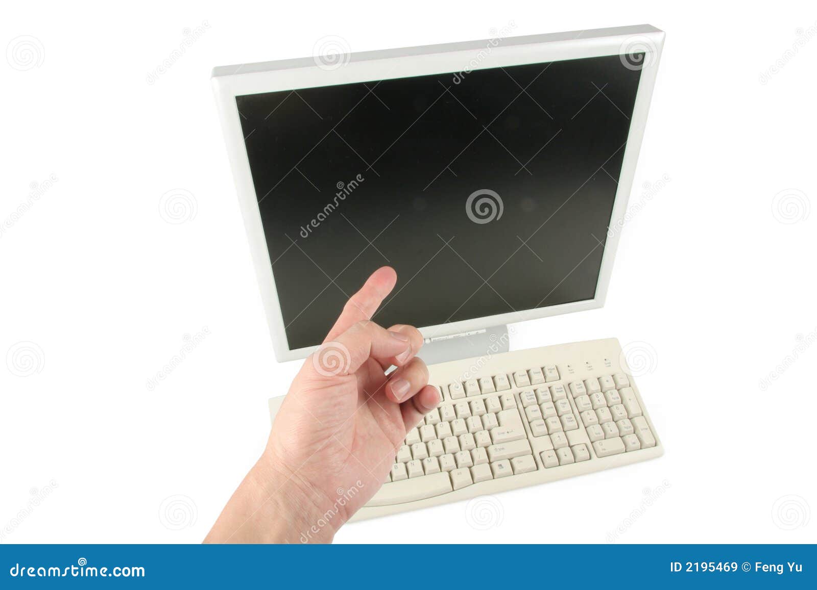 Hand pointing lcd monitor stock image. Image of technology - 2195469
