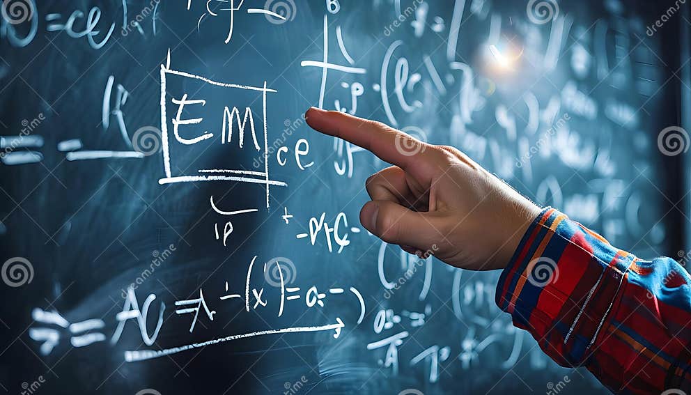Hand Pointing at Math Equation on Chalkboard, Educational STEM Learning ...
