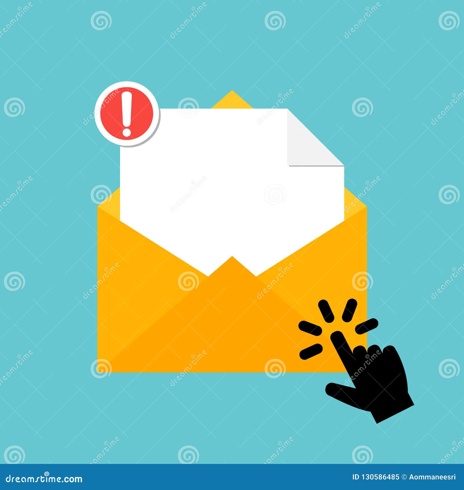 Hand Pointing At Message Envelope Icon. New Email Notification With ...