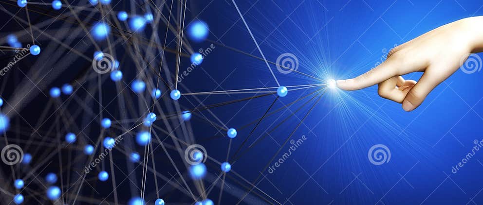 Hand Pointing at One Node in a Large Network of Nodes Stock Photo ...