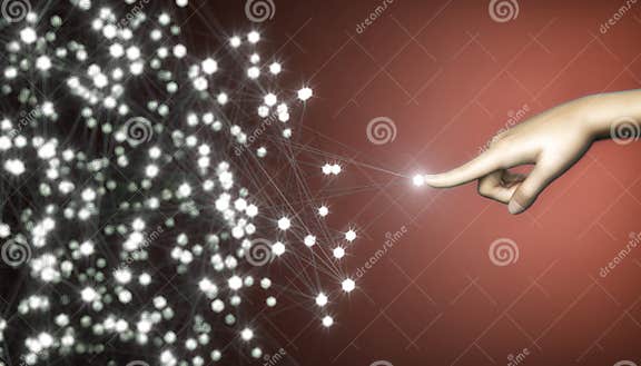 Hand Pointing at One Node is a Large Network of Nodes Stock Photo ...