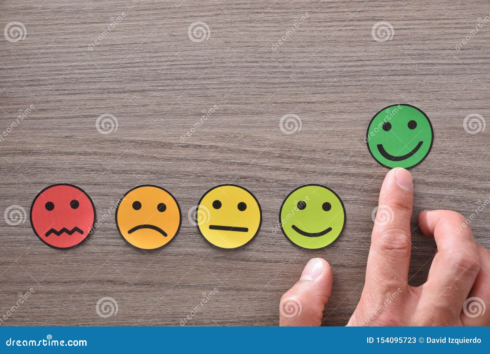 Hand Pointing a Positive Satisfaction Represented with Emoticons on ...