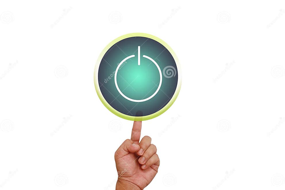 Hand Pointing on Power Button Stock Illustration - Illustration of ...