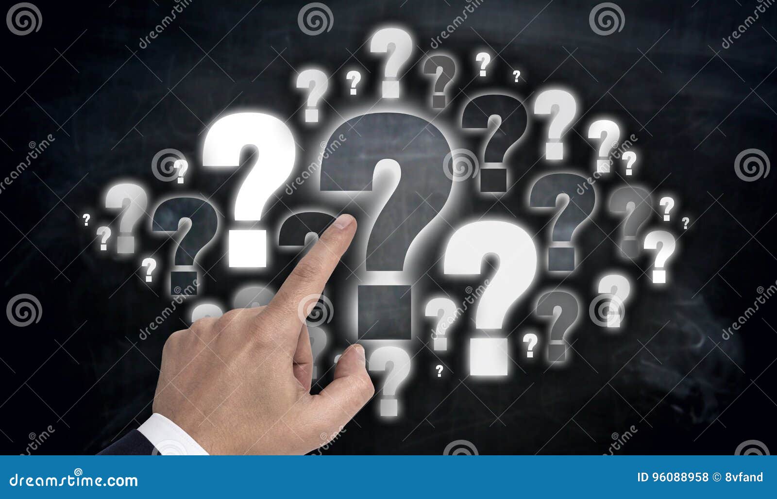 Hand Pointing at Question Mark Cloud Concept Stock Photo - Image of ...