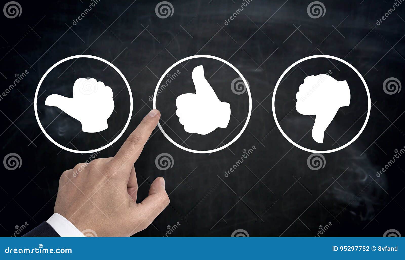 Hand Pointing at Rating Icons with Thumb Stock Photo - Image of board ...